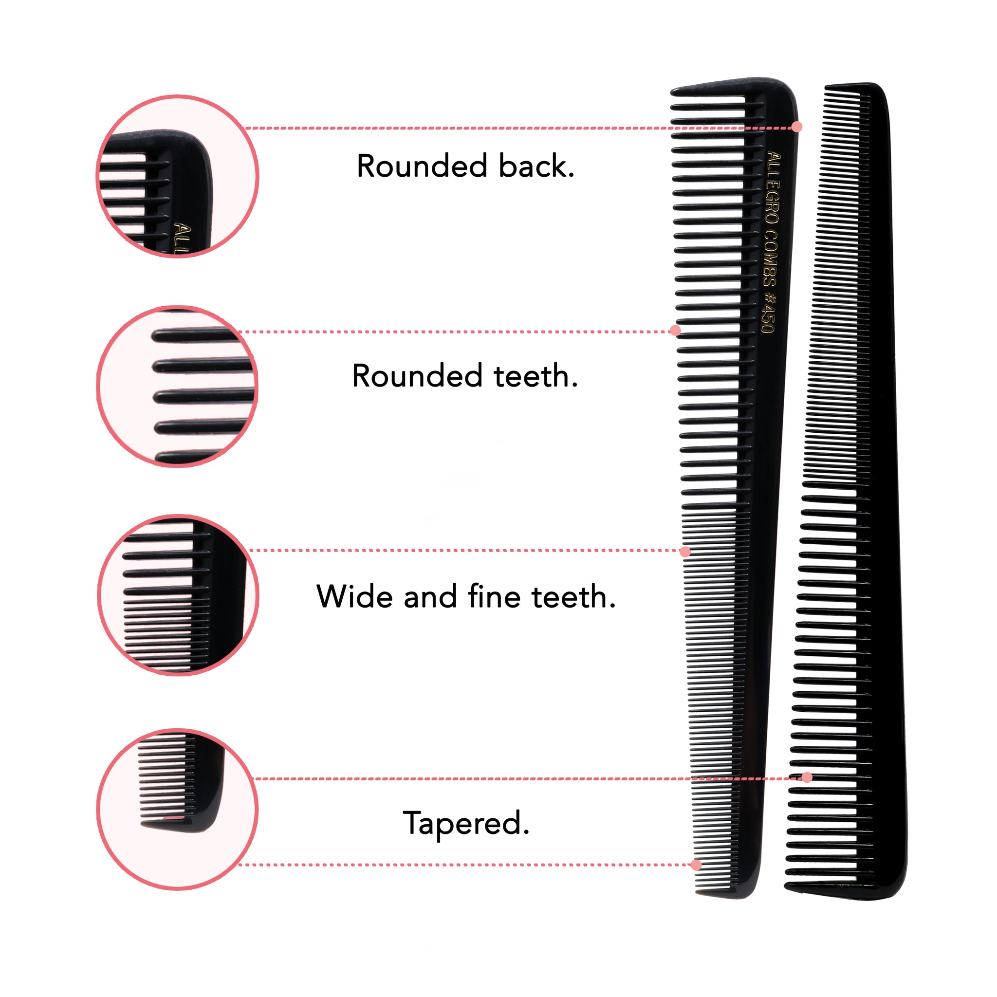 Allegro Combs 450 - Tapered Barber Hair Cutting Combs, Black, 12 Pack ...